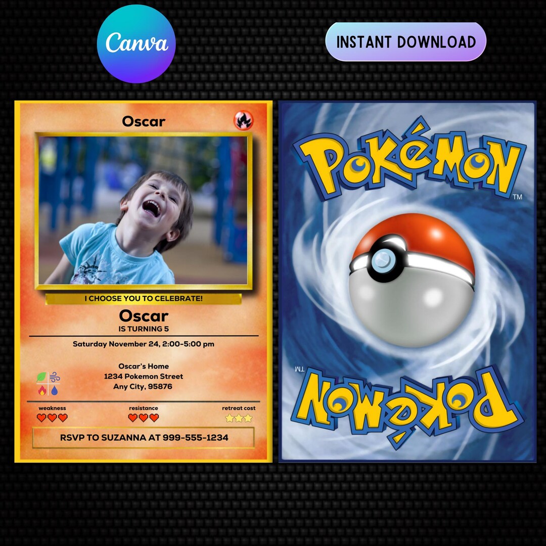 Pokemon Invitation, Pokemon Digital Birthday Invitation, Pikachu Party ...