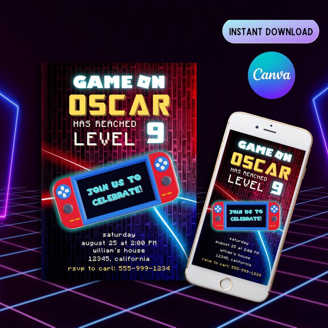 Video Game Party Invitation, Console Birthday Invite, Gamer Party ...