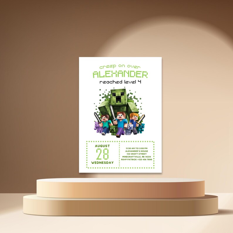 Editable Minecraft Birthday Invitation, Minecraft Birthday Invitation ...