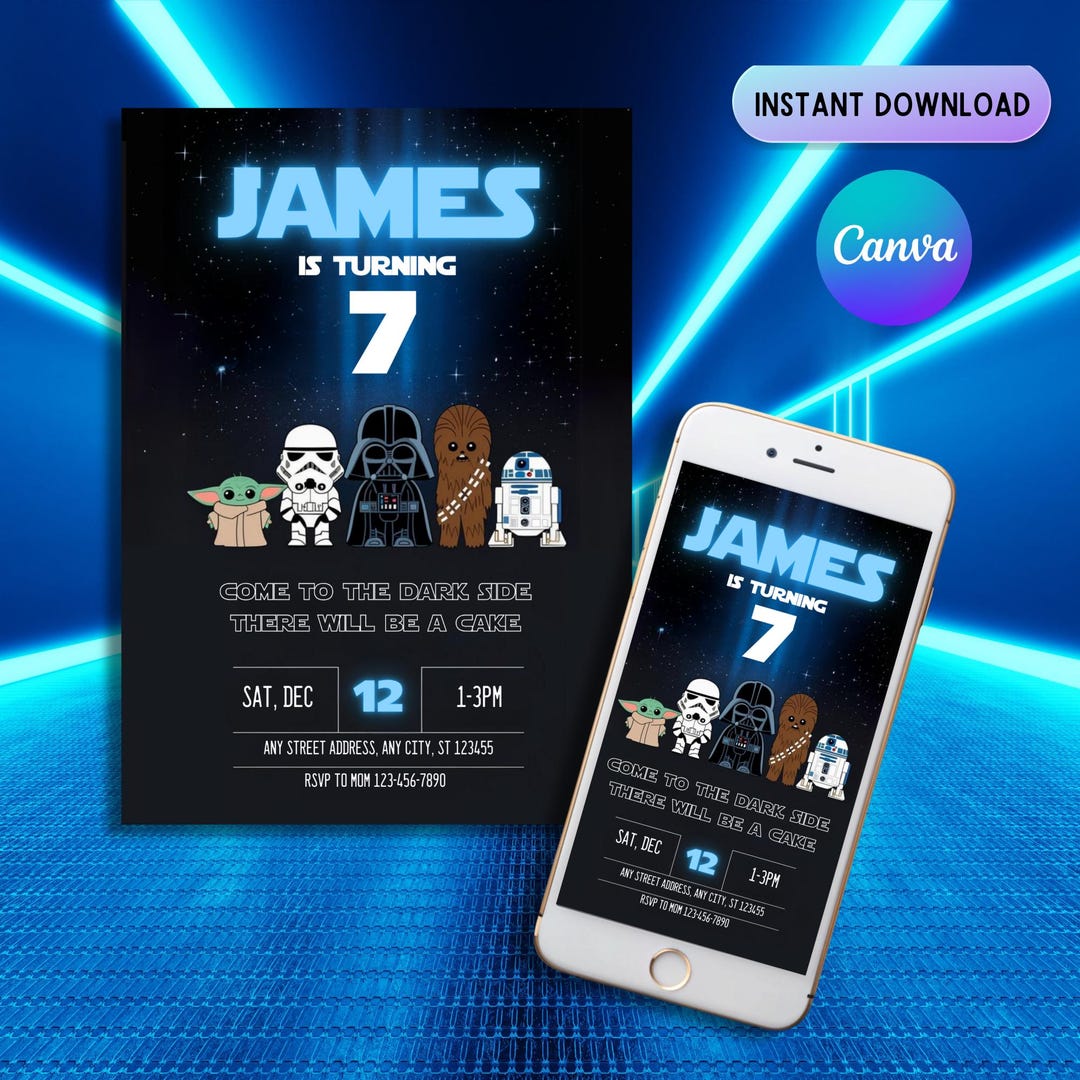 Star Wars Birthday Invitation, Editable Star Wars Party Invitation ...