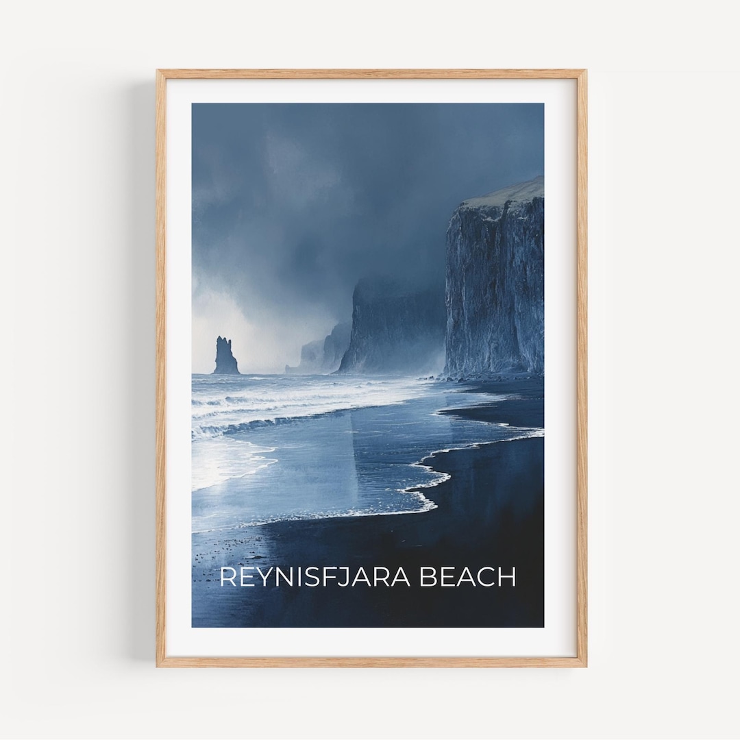 Reynisfjara Black Beach Art | Watercolor Iceland Wall Decor | Iconic ...