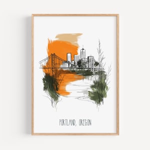 Portland Skyline Poster | Oregon Wall Art | Cityscape Illustration ...