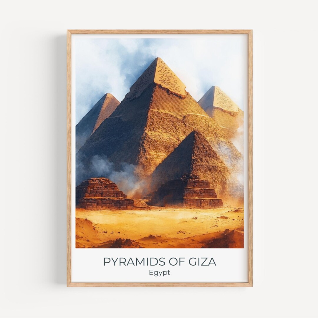 Pyramids of Giza Poster Watercolor Travel Wall Art Iconic Egyptian ...