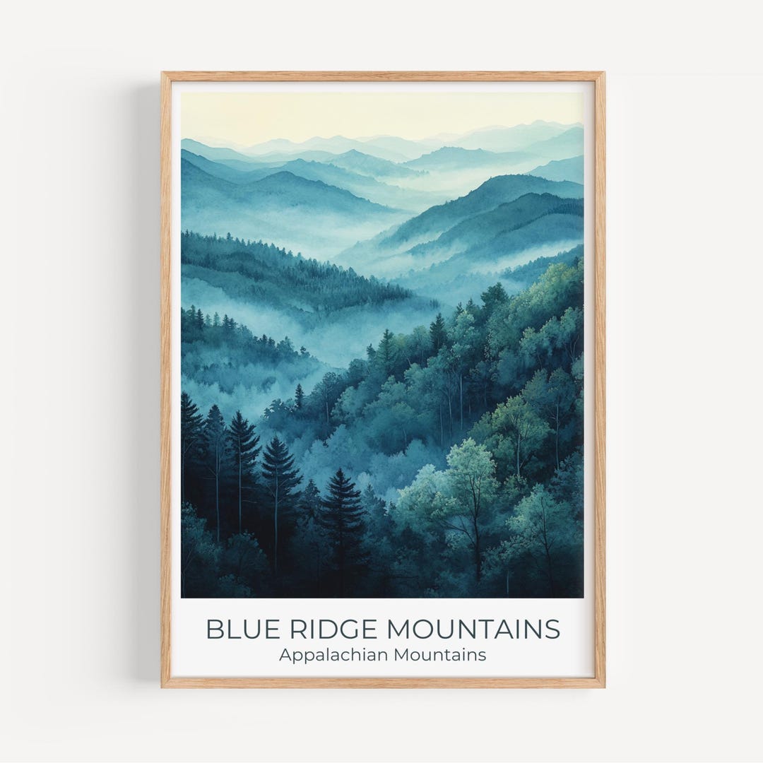 Blue Ridge Travel Poster | USA Mountain Art | Watercolor Appalachian ...