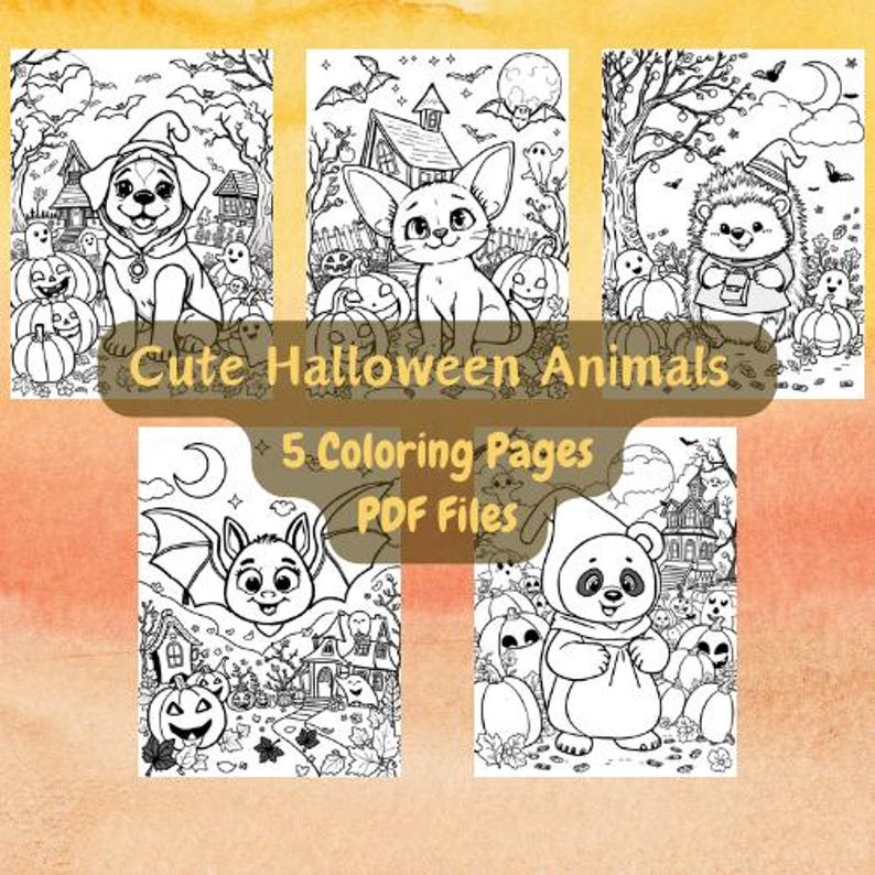 Cute Halloween Animals Coloring Pages 5 Printable Pdfs - Etsy