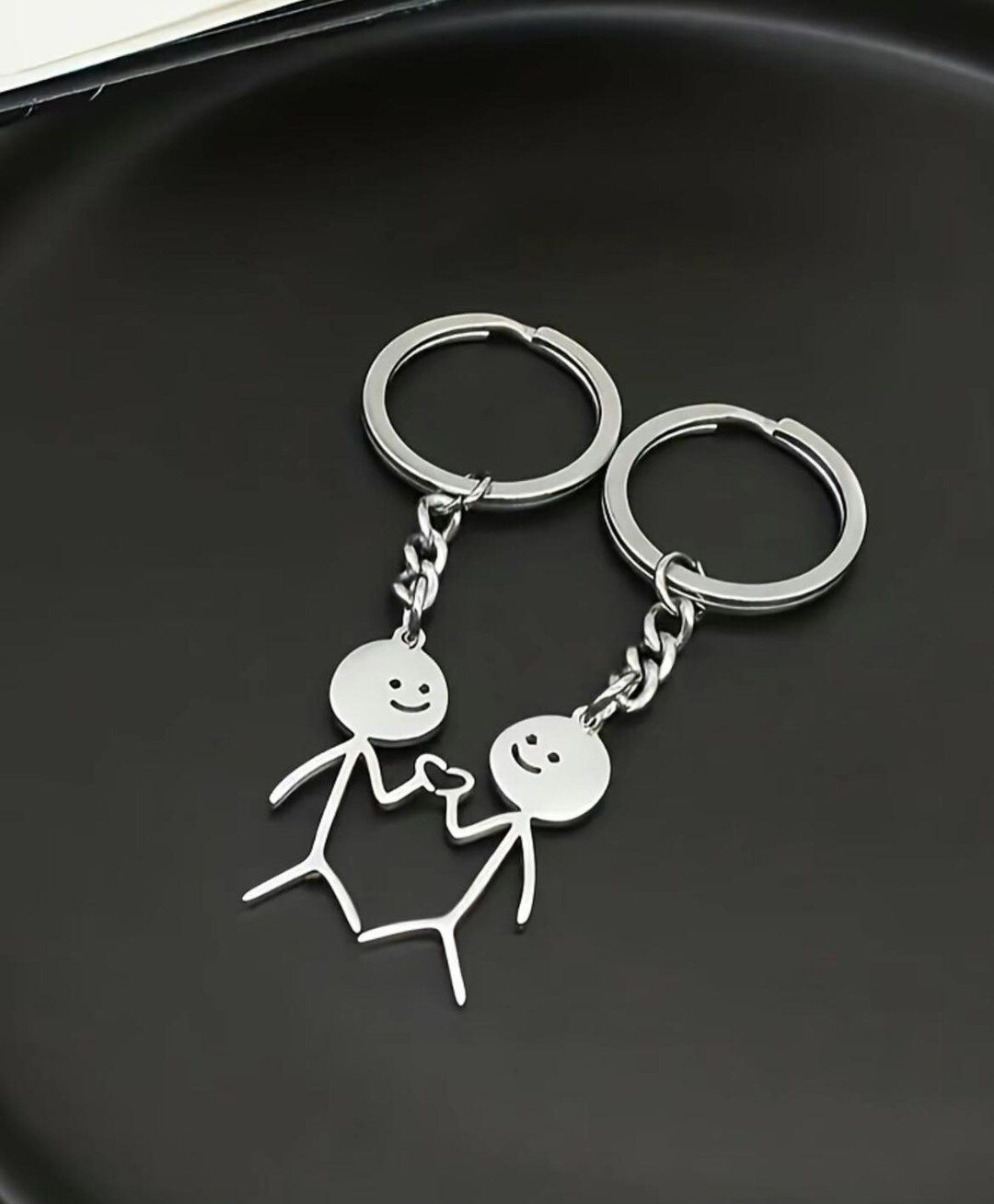 Cute Cartoon Stickman Design Heart Keychain, Fashionable Stainless ...
