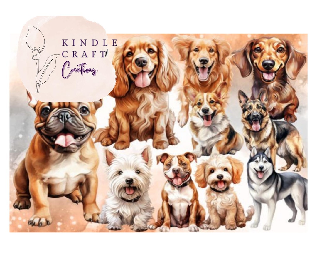 Cute Dog Watercolor Clipart Bundle - 10 Adorable Breeds (PNG Files ...