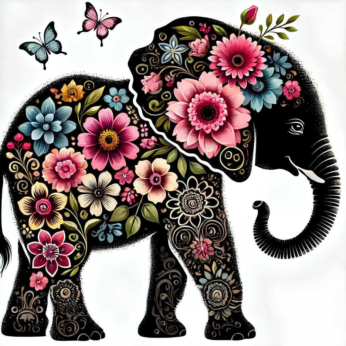 About Sweet Imaginatio Digital Art: Flowered Baby Elephant Graphic - Etsy