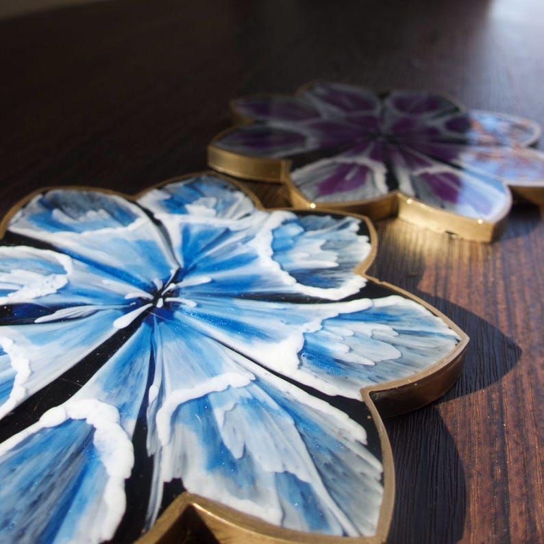 Blue and Purple Resin Flower Coasters - Etsy