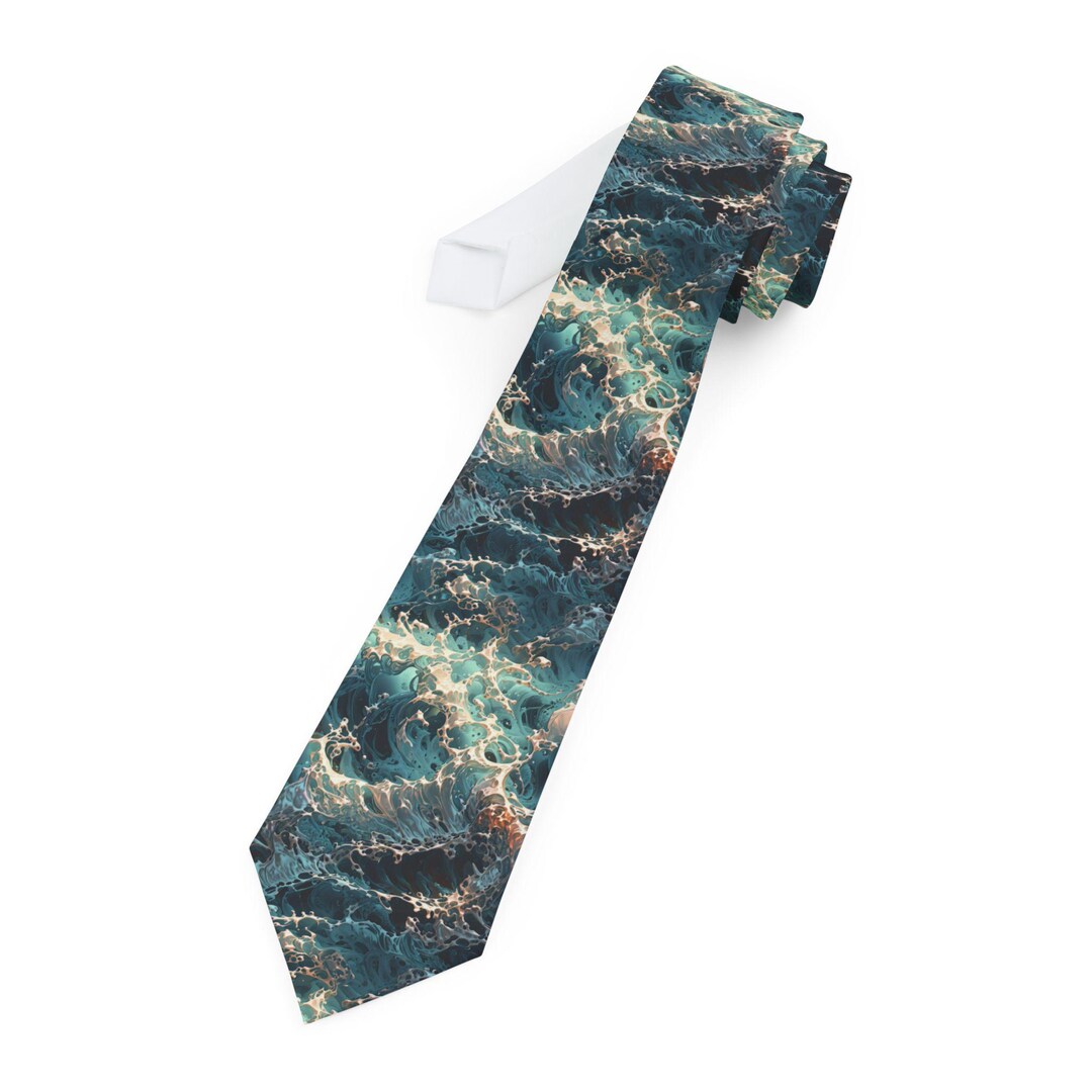 Ocean Wave Polyester Necktie: Beach Wedding Nautical Tie - Etsy
