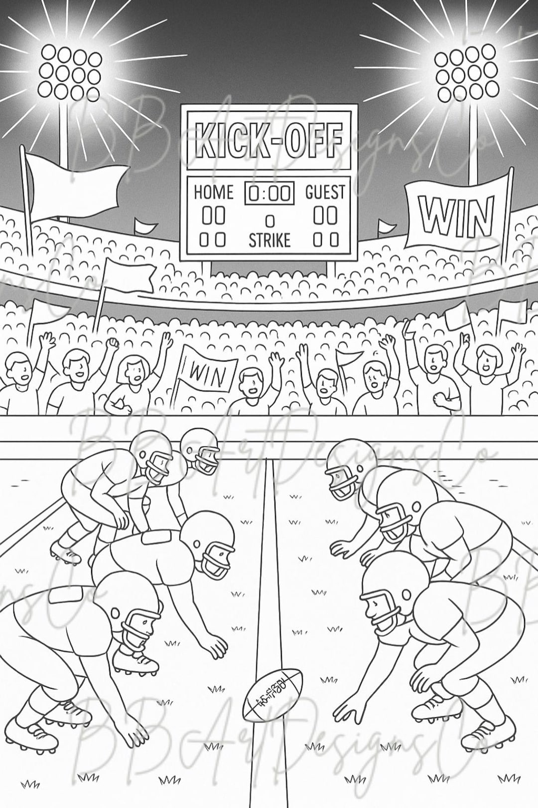 5 Printable Football Coloring Pages – Kids Sports Activity – Stadium ...