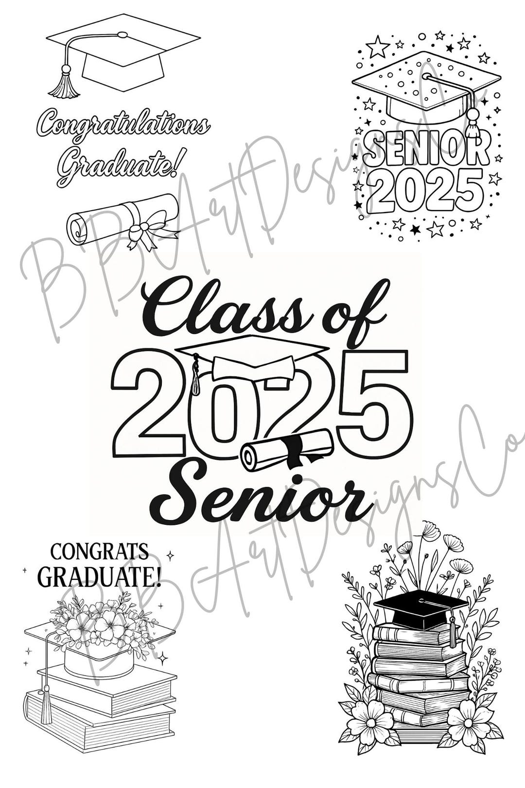 Graduation Printable Coloring Pages Pack 5 Pages - Etsy