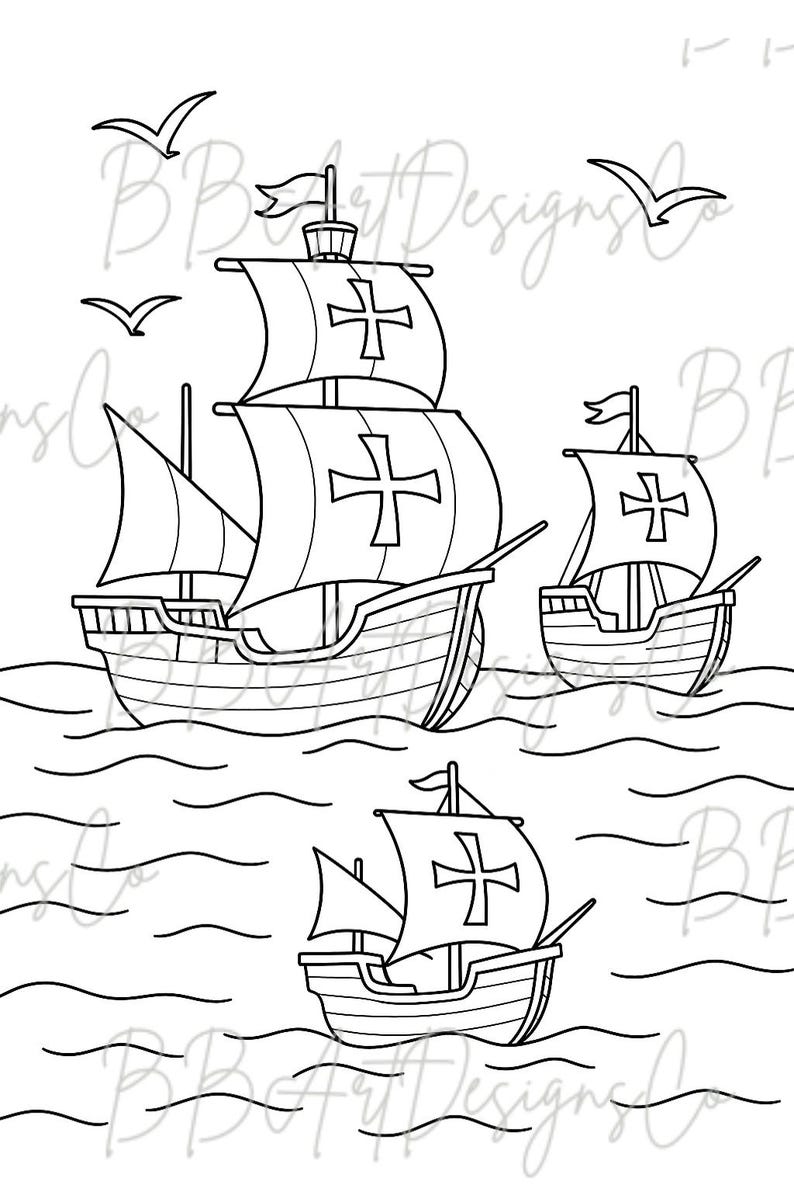 Columbus Day Coloring Pages: Niña Pinta Santa María Ships (PDF) - Etsy