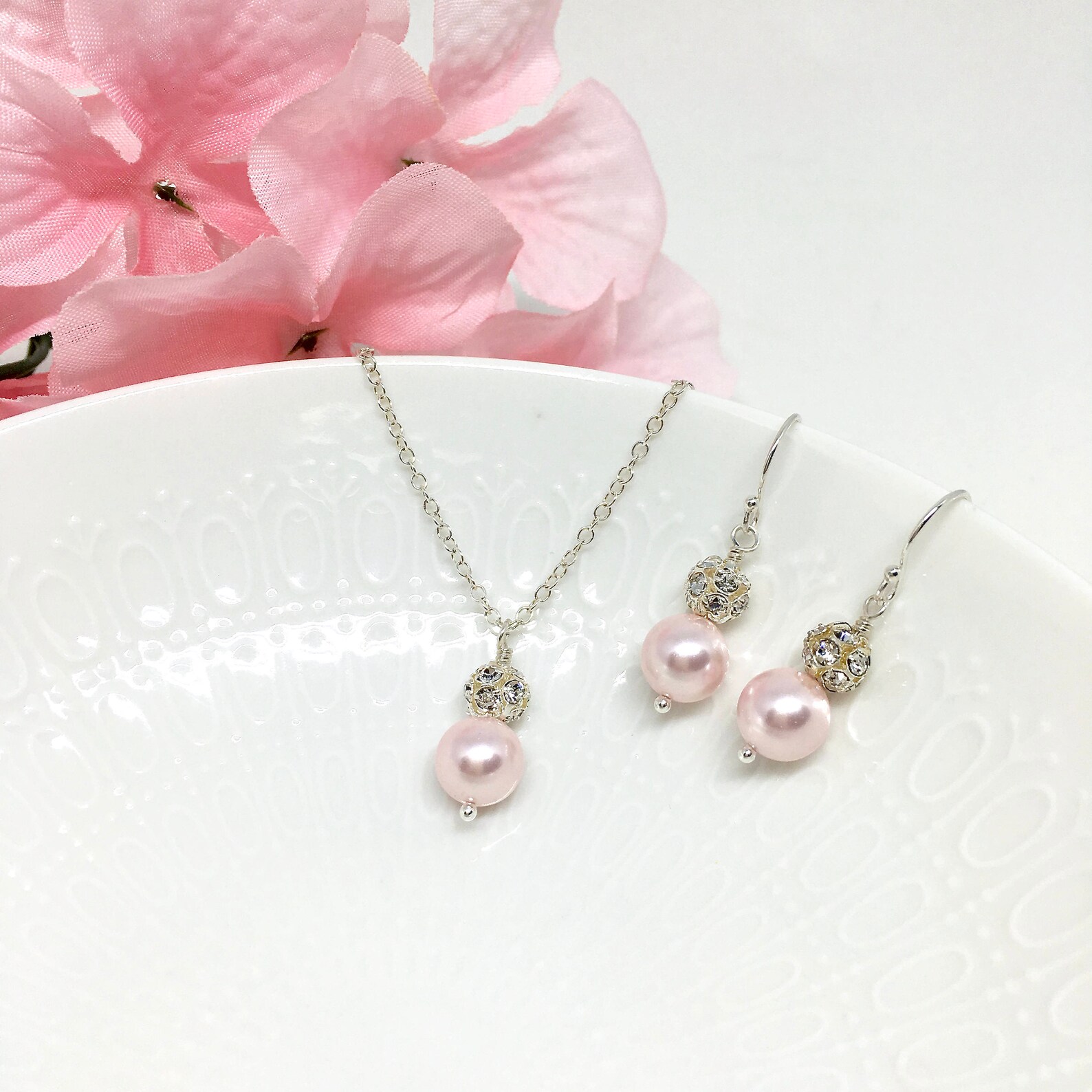 Light Pink Prom Jewelry Sparkly Pink Necklace Earring Set | Etsy