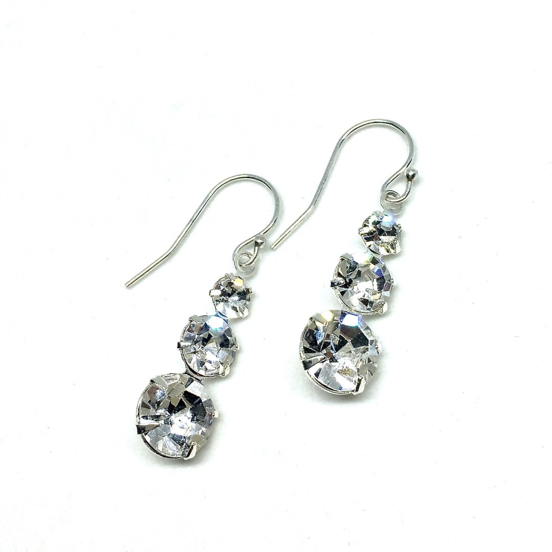 Three Stone Drop Earrings | Cubic Zirconia Sterling Silver Dangle ...