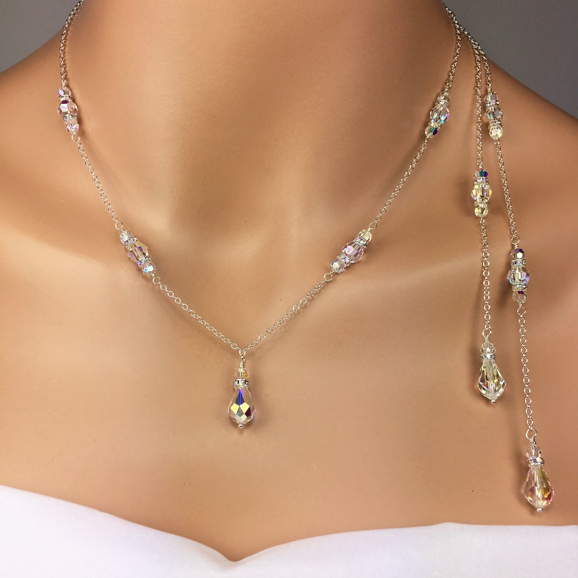 Prom Drop Back Necklace Sparkly Long Back Necklace Nickel | Etsy