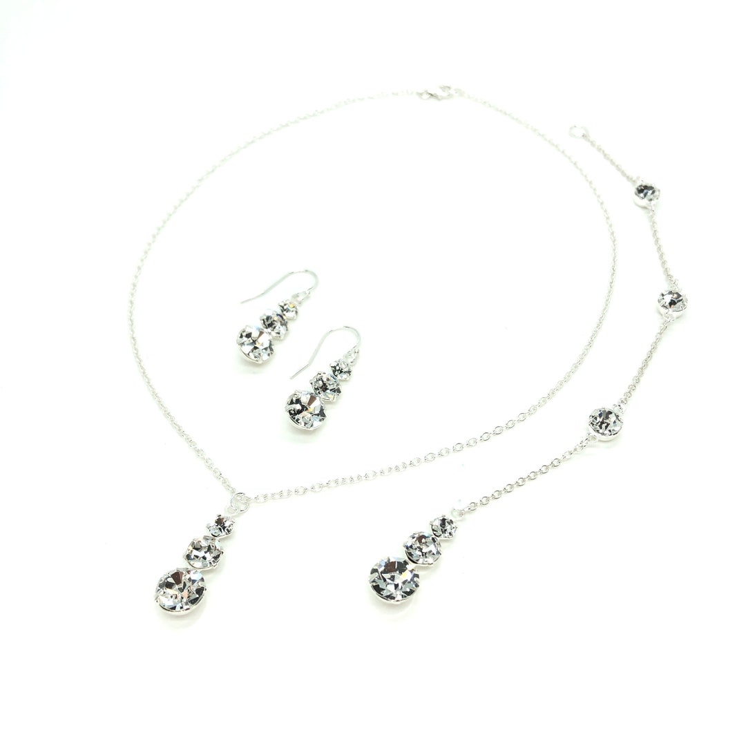 Backdrop Necklace | 3 Stone Pendant Necklace | Swarovski Crystal Bridal ...