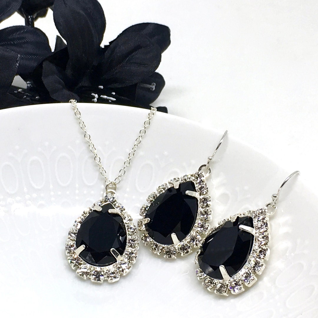 Black Glam Prom Jewelry | Backdrop Necklace | Large Drop Halo Pendant ...