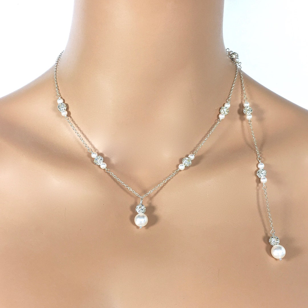 Pearl Bridal Backdrop Necklace | Gift for Bride | Pearl and Crystal ...