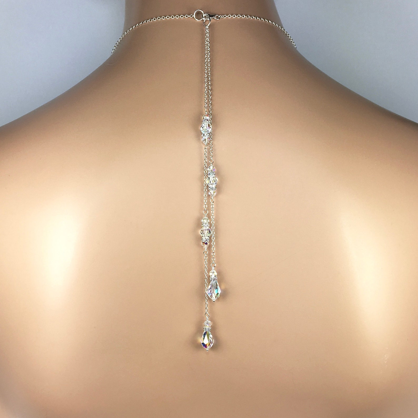 Prom Drop Back Necklace Sparkly Long Back Necklace Nickel | Etsy