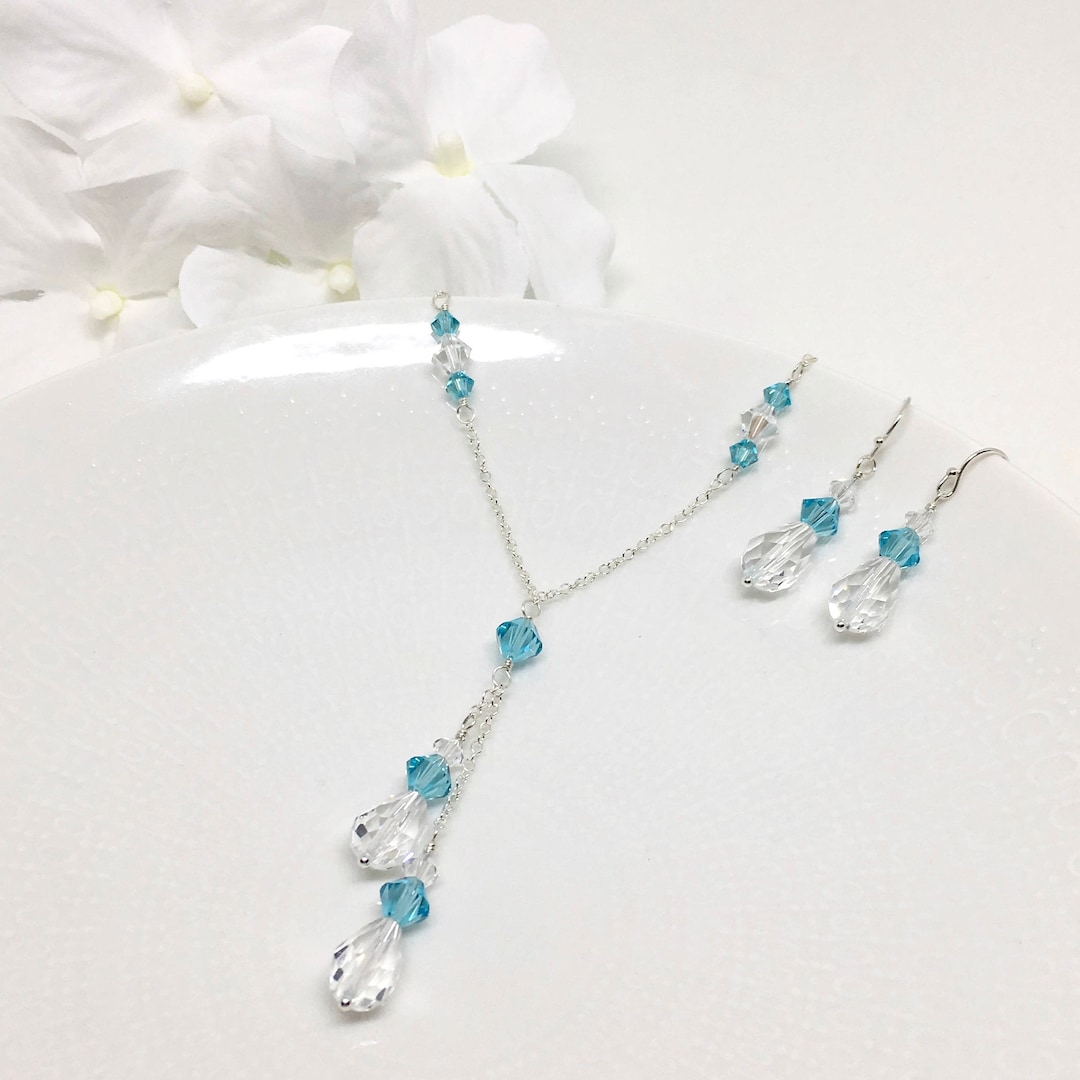 Turquoise Blue Jewelry Set | Lariat Necklace | Mother of the Bride ...