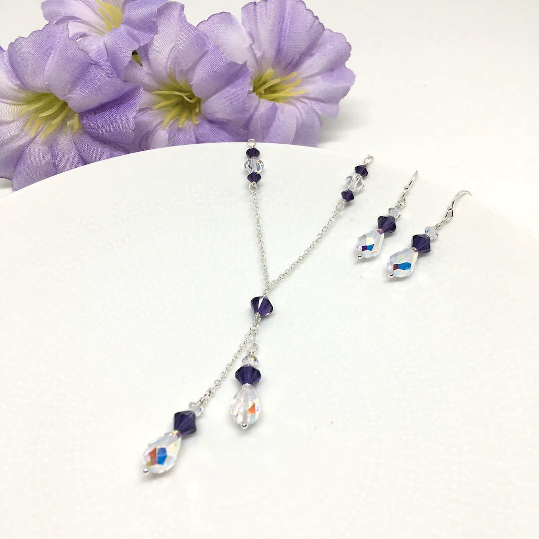 Dark Purple Jewelry Set | Lariat Necklace Earrings | Eggplant ...