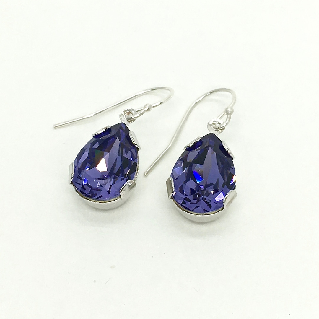Purple Earrings | Pear Shaped Purple Drop Earrings | Teardrop Tanzanite ...
