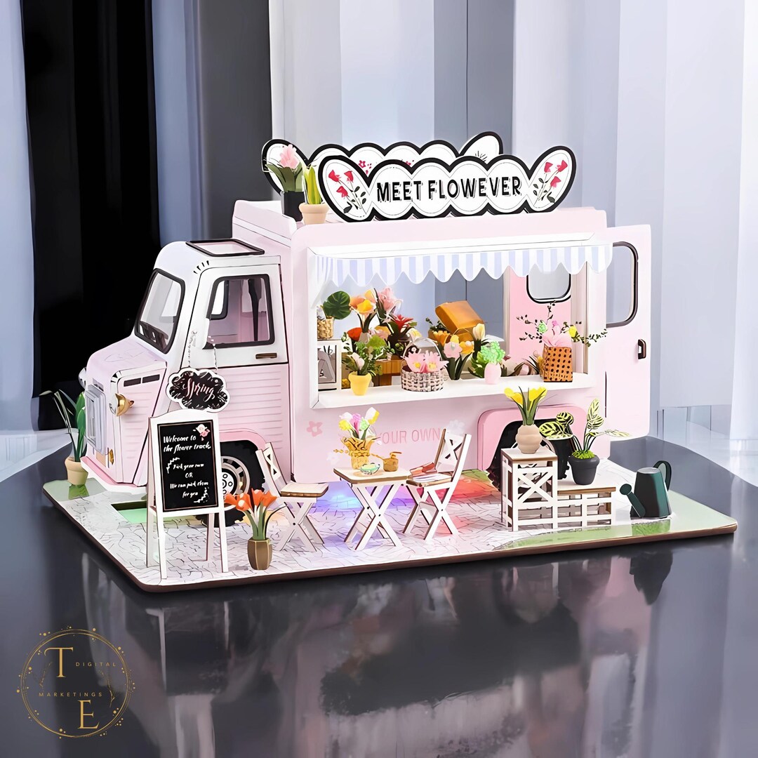 DIY Wooden Miniature Flower Cart Dollhouse Kit - 3D Puzzle With ...