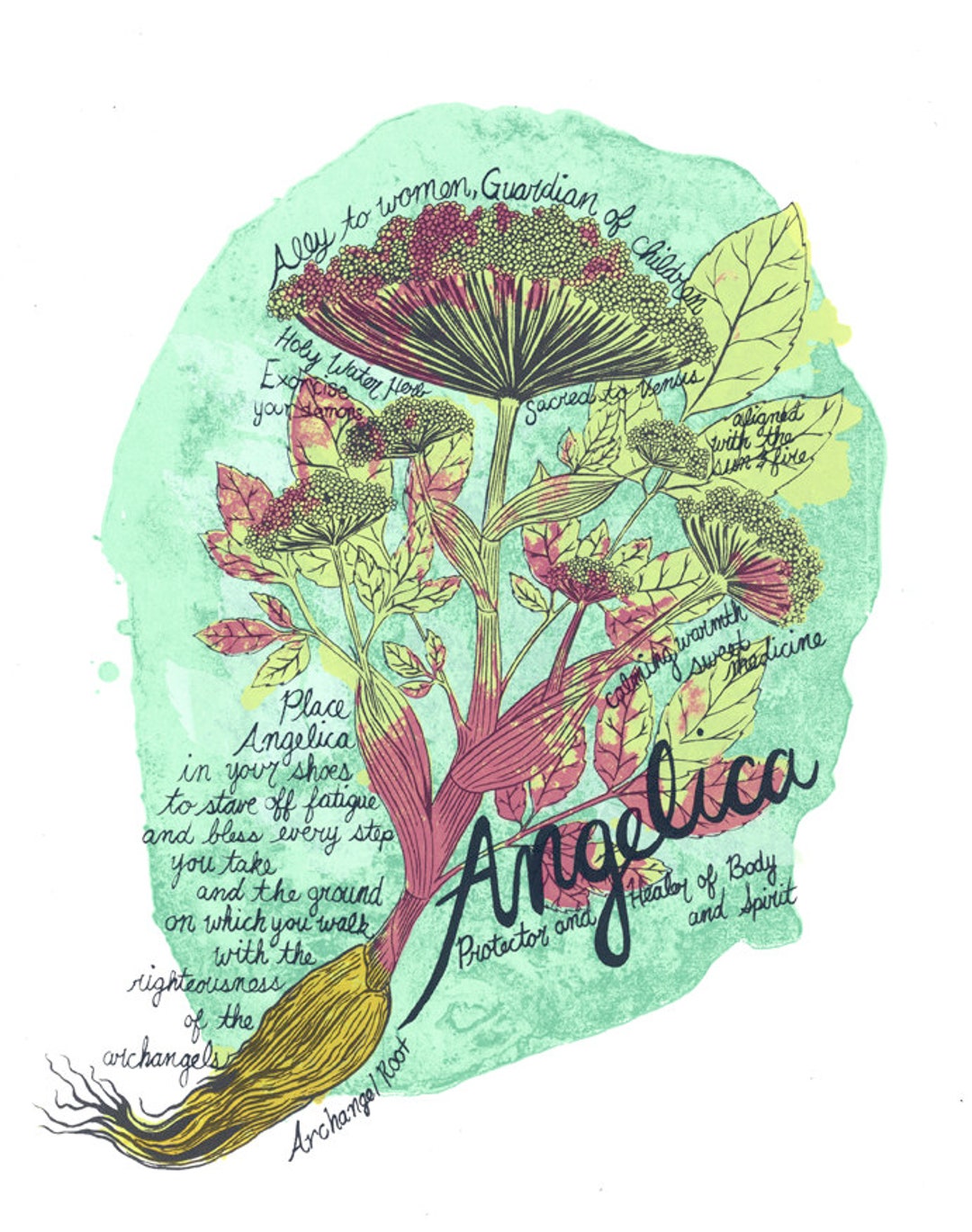 Angelica Fine Art Silkscreen Print // Handmade Art Print // Plant Magic ...