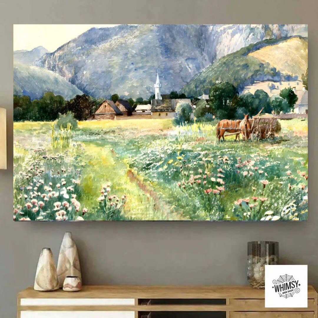 Serene Spring Meadow Art Print Vintage Countryside Landscape Printable ...