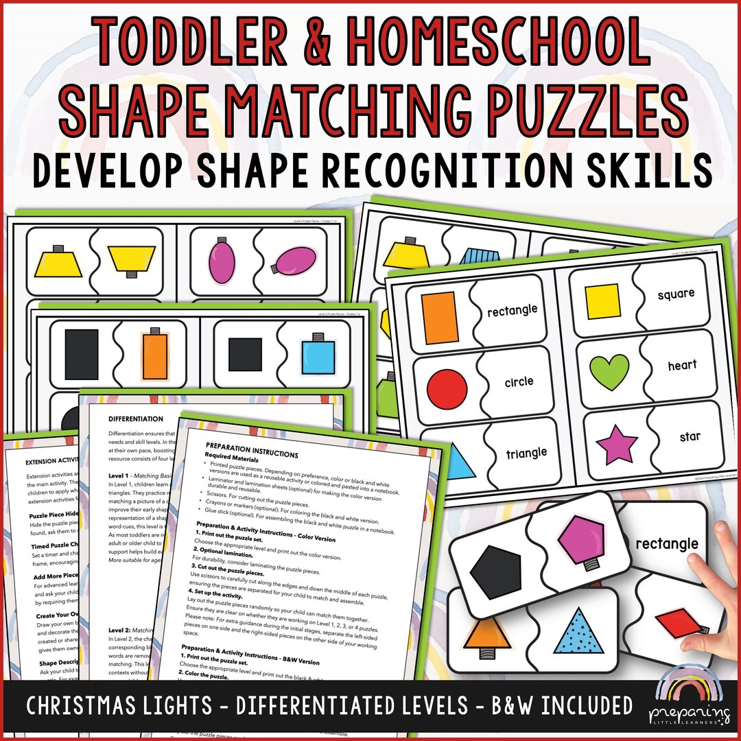 Shape Matching Puzzles for Toddlers and Pre-k, Christmas Lights Shape ...