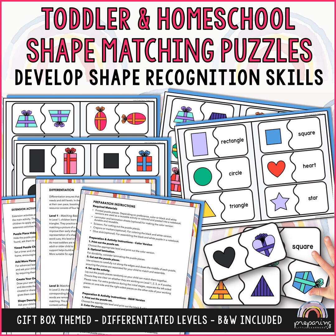 Gift Box Shape Matching Puzzle for Toddlers, Hands-on Learning or ...