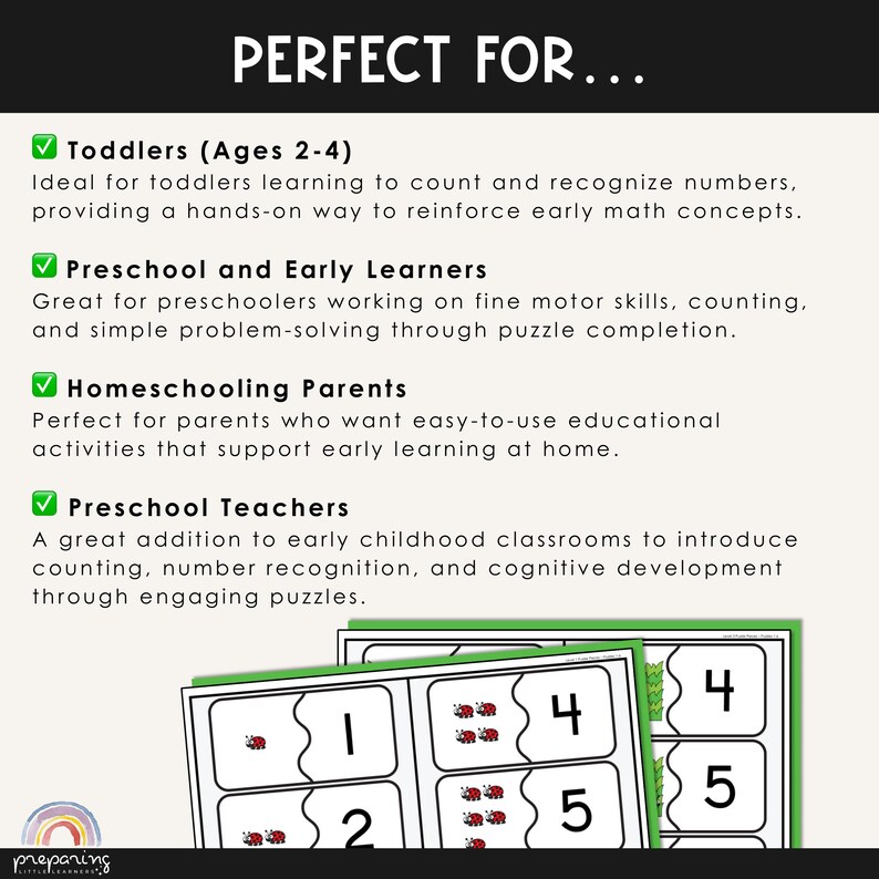 Number Match Puzzle for Toddlers, Hands-on Counting & Learning Activity ...