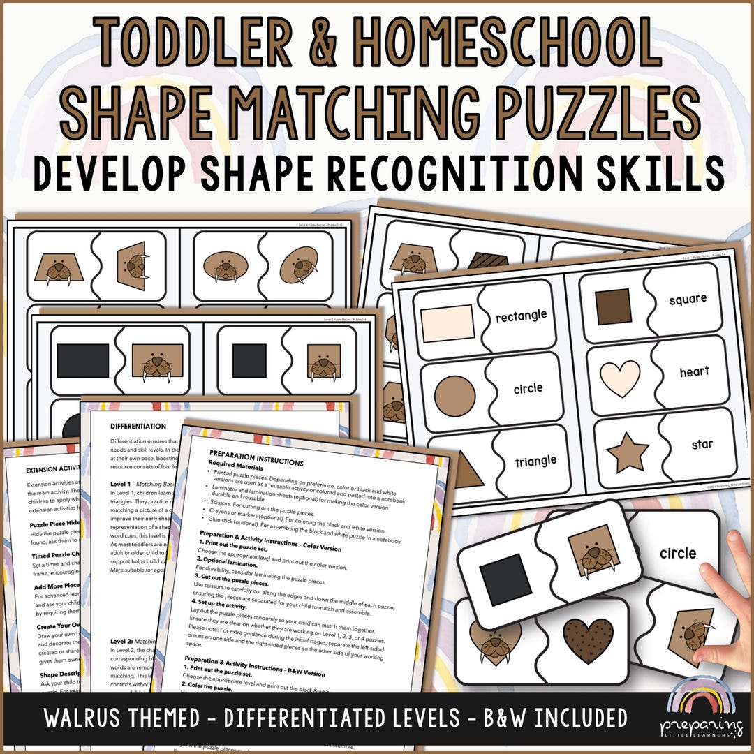 Walrus Shape Matching Puzzle for Toddlers, Hands-on Learning or ...