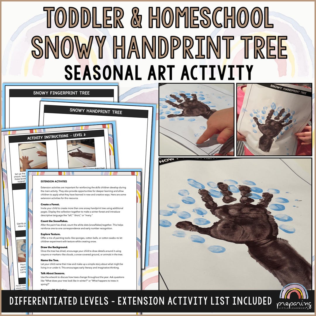 Snowy Handprint Tree Art Activity for Toddlers Pre-k, Winter Fine Motor ...