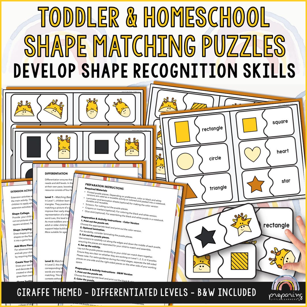 Giraffe Shape Matching Puzzle for Toddlers, Hands-on Learning or ...