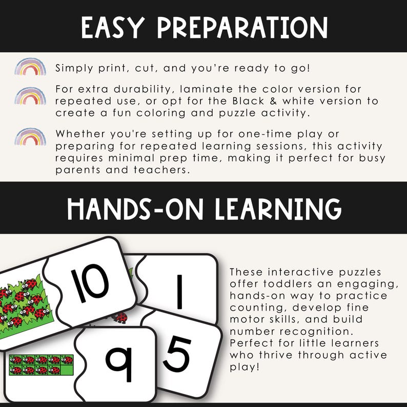 Number Match Puzzle for Toddlers, Hands-on Counting & Learning Activity ...