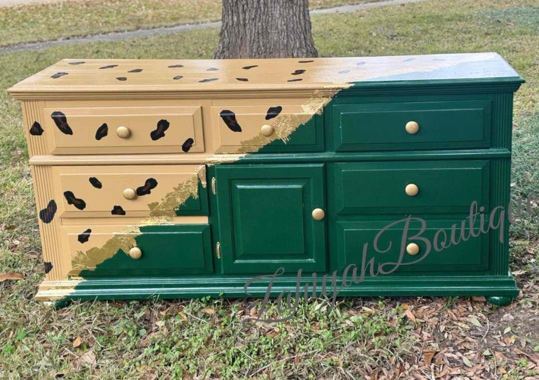 Hunter Green and Carmel Leopard Dresser - Etsy