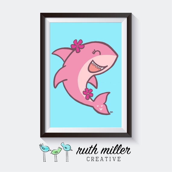 Pink Shark Art Print Wall Art Printable Digital Download | Etsy