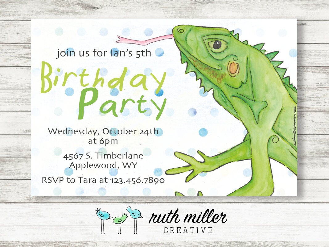 Iguana Birthday Party Invitation Printable Digital File - Etsy