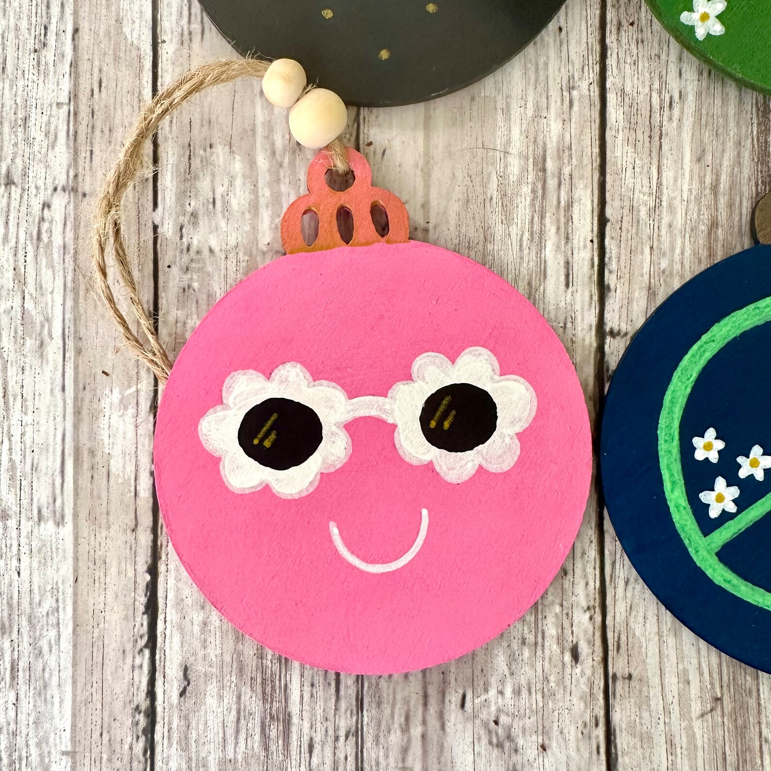 Hand Painted Groovy Christmas Ornaments: 70s Inspired Wood Cutout, Set ...