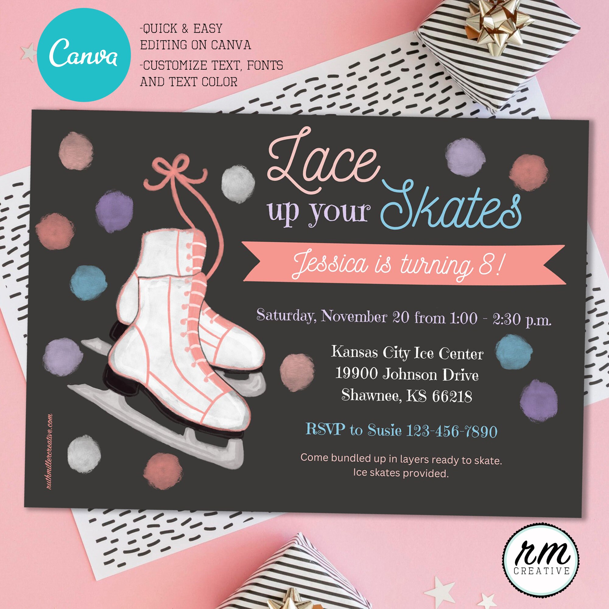 Ice Skating Birthday Party Invitation, Editable, Printable, Digital ...