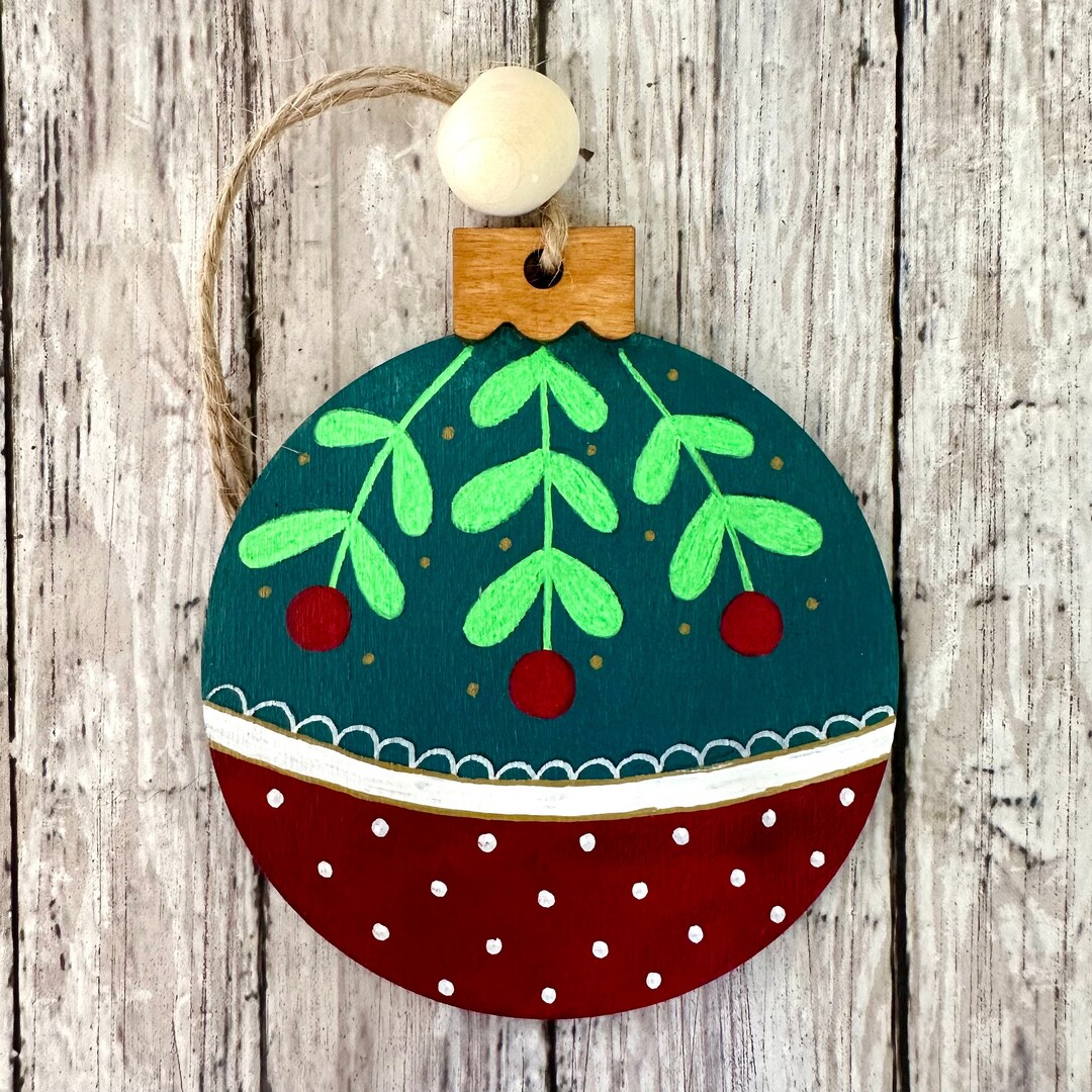 Hand Painted Dark Green Hanging Holly Christmas Ornament, Hand Painted ...