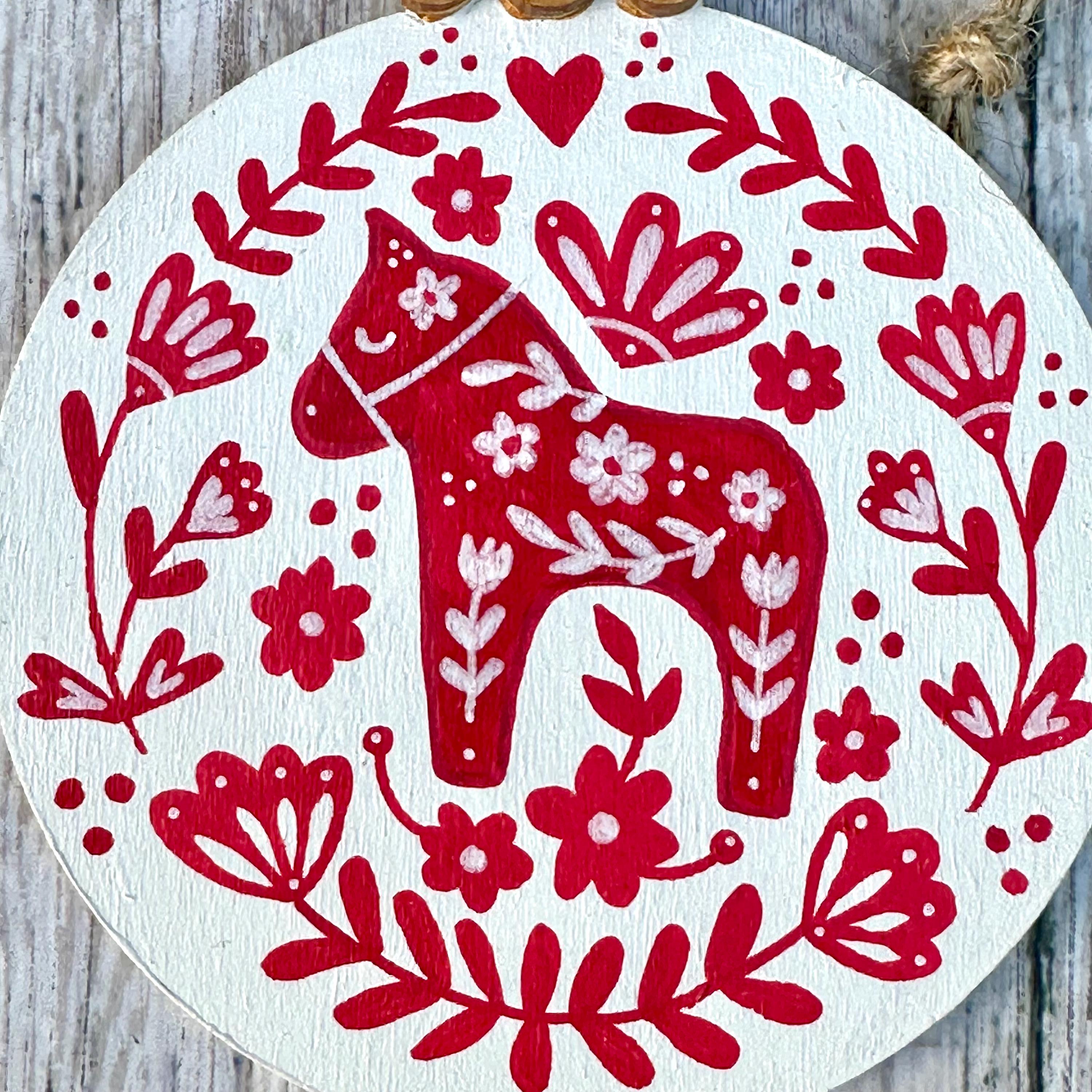 Hand Painted White Dala Horse Christmas Ornament, Hand Painted Wood ...