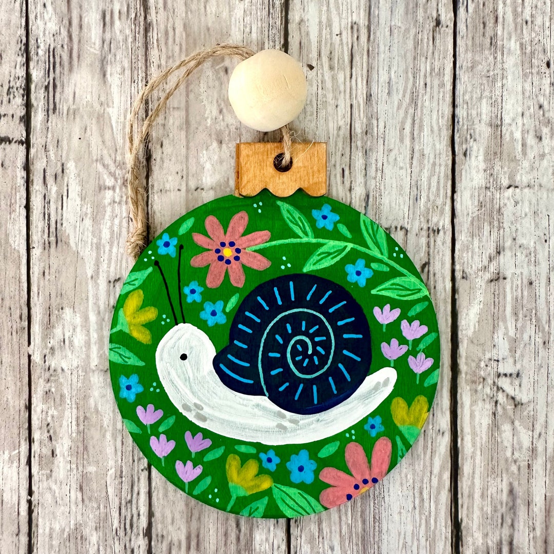 Hand Painted Snail Christmas Ornament: Rustic Wood Cutout Decor ...