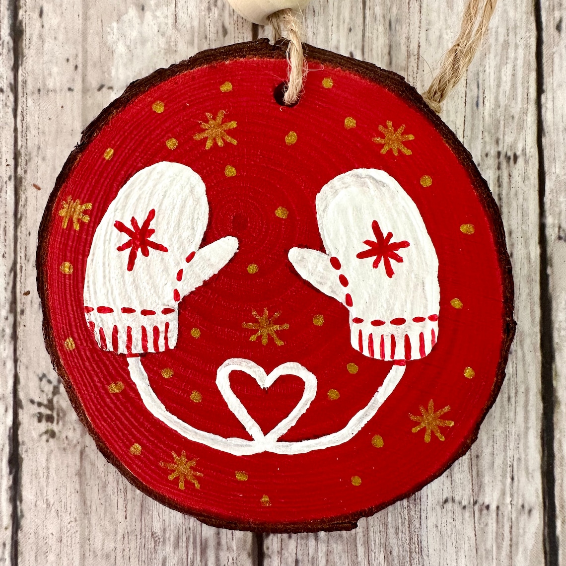 Hand Painted Red Mittens Christmas Ornament Hand Painted Wood - Etsy