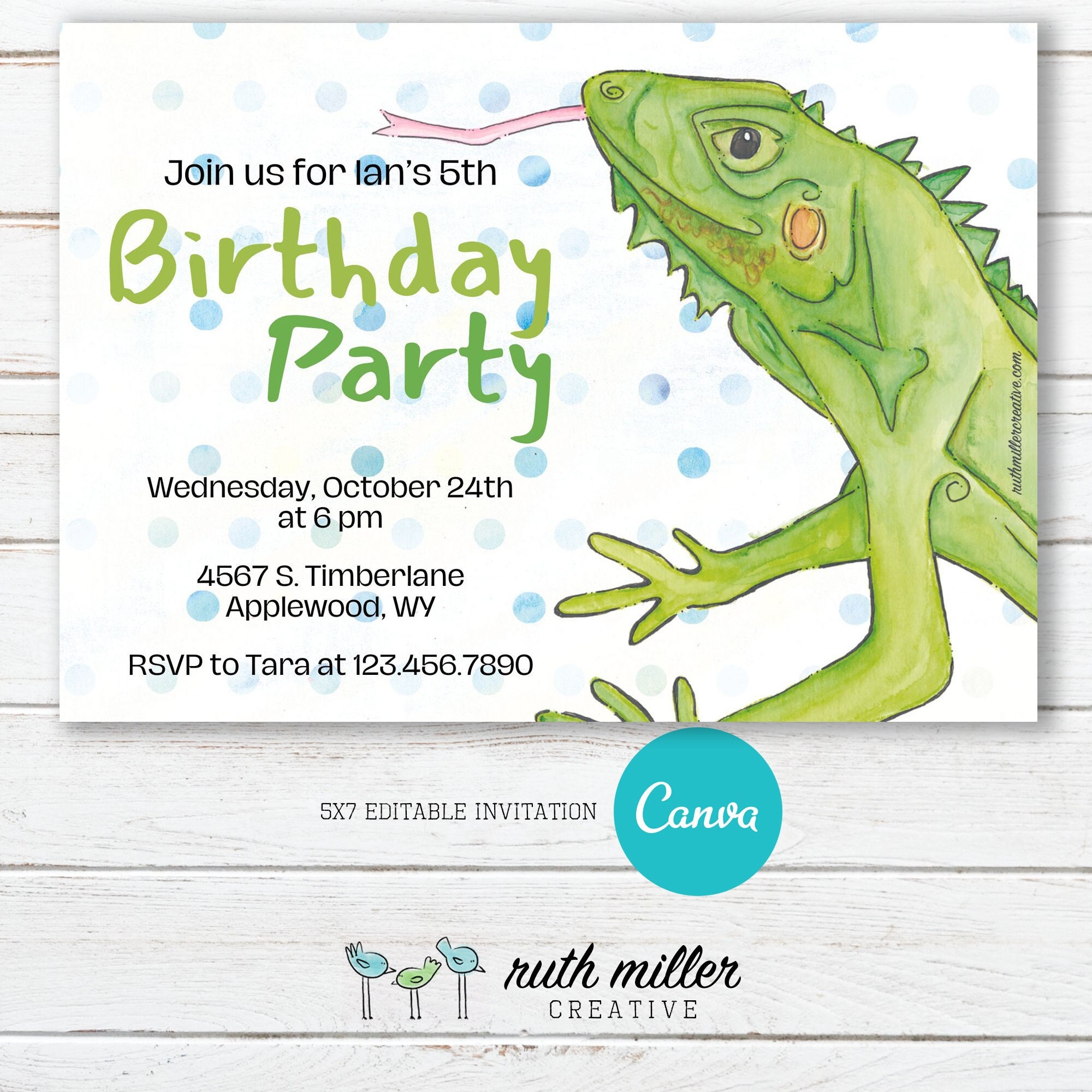 Iguana Birthday Party Invitation, Editable, Printable, Digital File ...