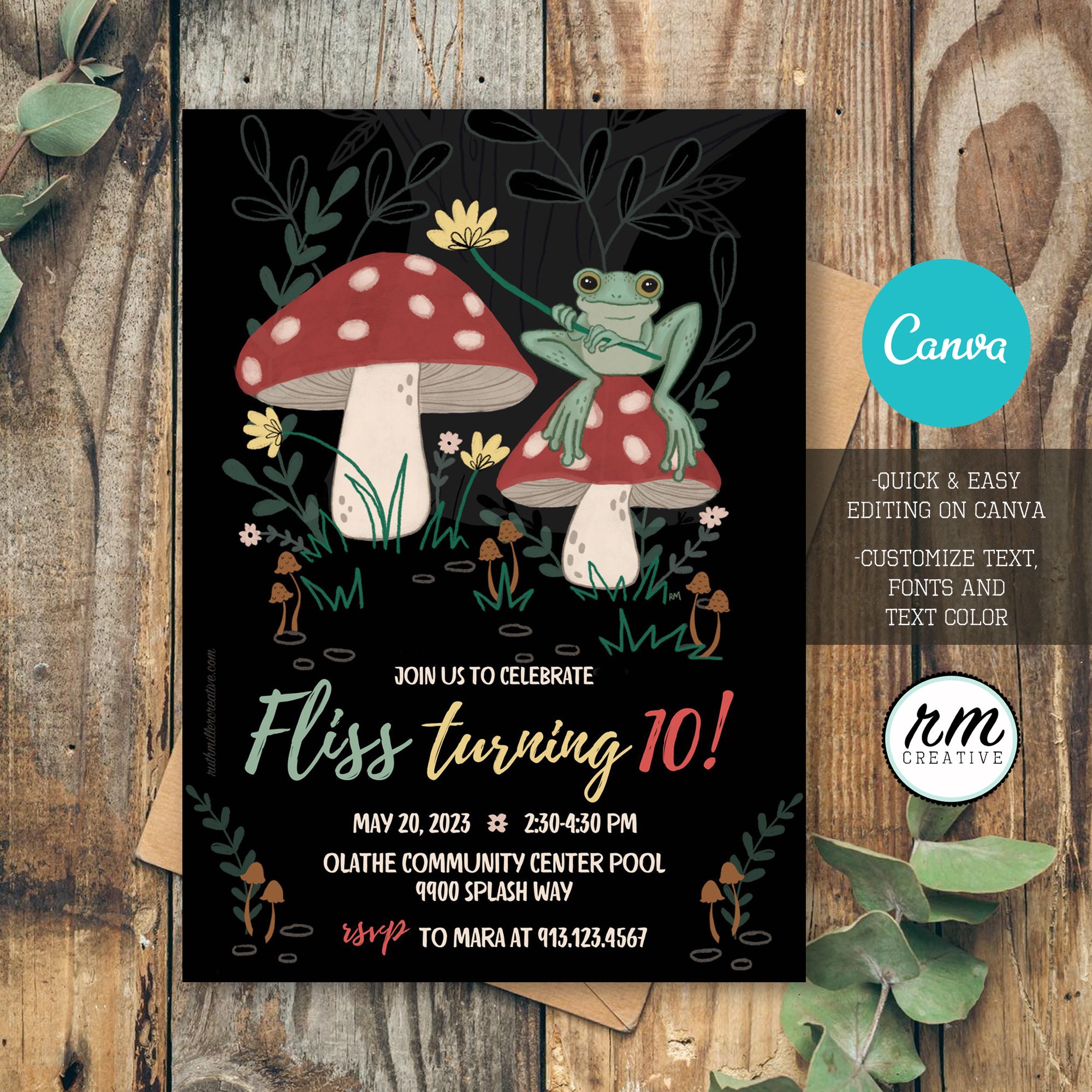 Cottage Core Frog Birthday Invitation, Editable, Printable, Digital ...