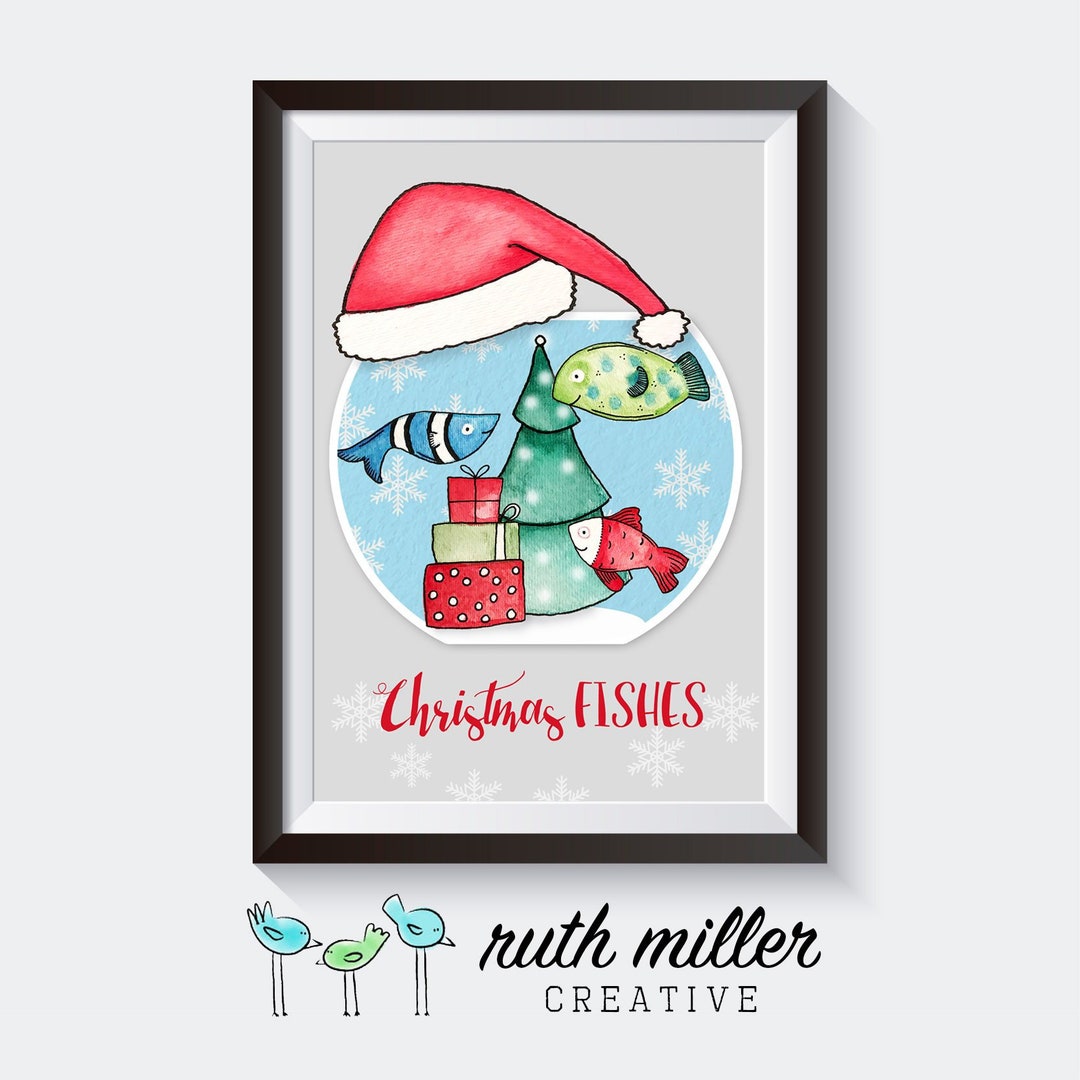 Fish Bowl Christmas Art Print, Wall Art, Printable, Digital Download - Etsy