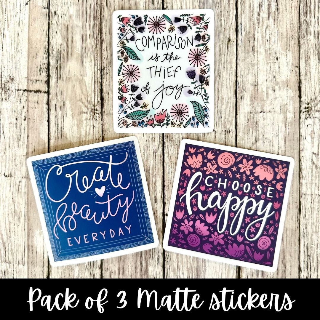 Happy Sayings 3 Sticker Pack, Matte Vinyl Stickers, Decals ...